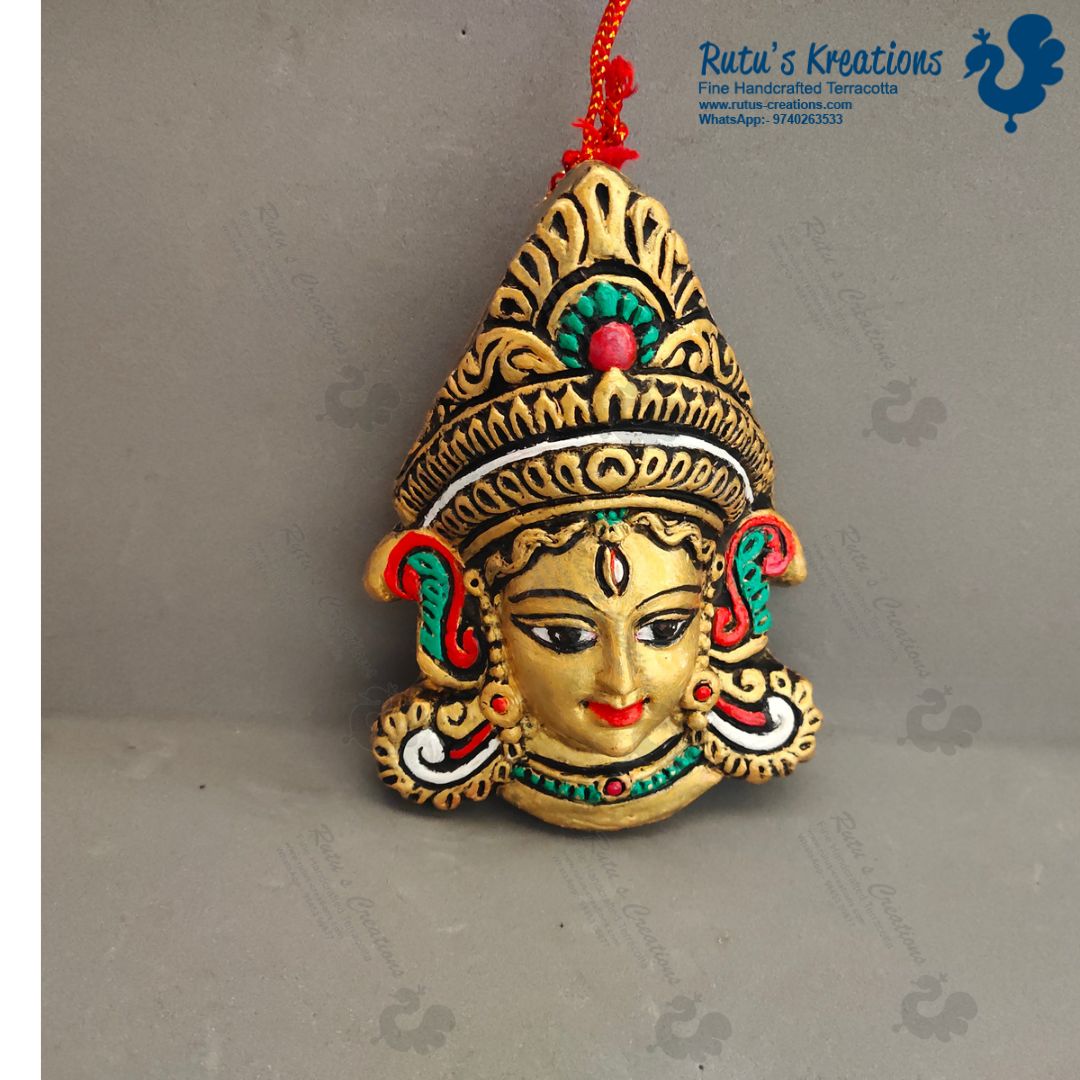 Terracotta Maa Durga Face Mask Wall Hanging in natural pottery colour ...